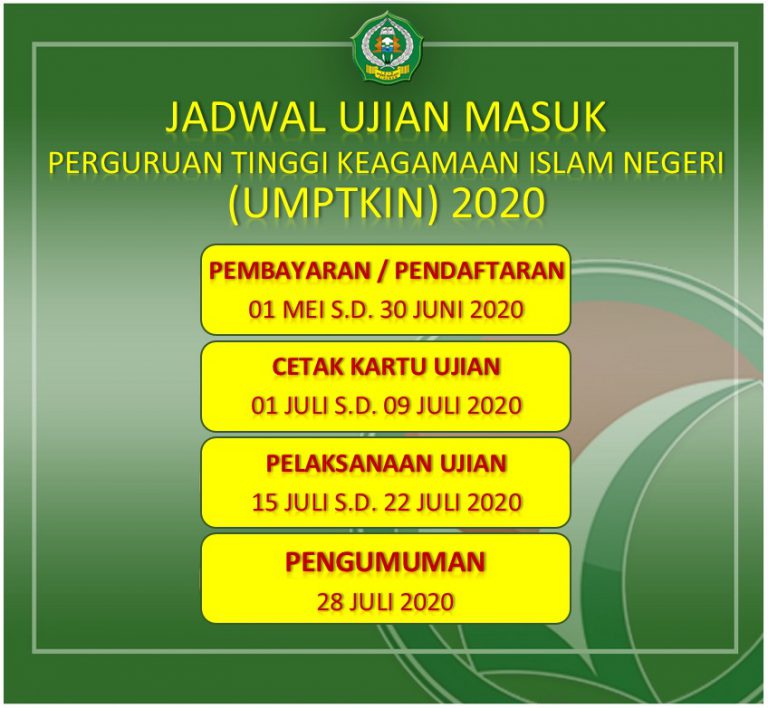 Surat Edaran Jadwal Ujian Masuk Jalur UM-PTKIN Tahun 2020 - Program Studi Ilmu Hadis UIN Siber ...