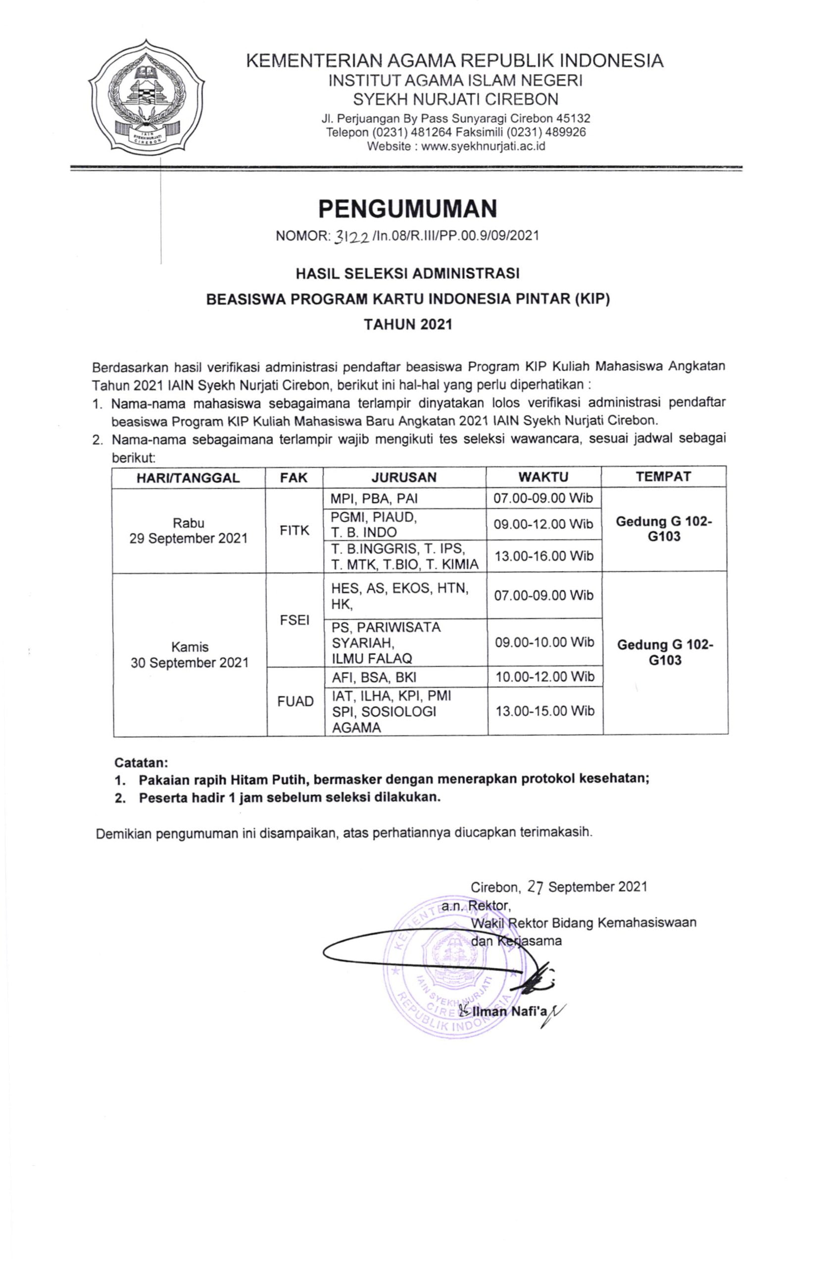 Hasil Seleksi Administrasi Beasiswa Program KIP Tahun 2021 (Pengumuman ... Hasil Seleksi Administrasi Beasiswa Program KIP Tahun 2021 (Pengumuman ...
