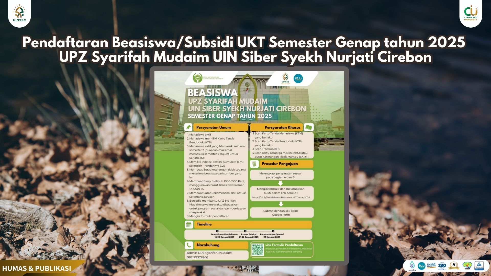 Pendaftaran Beasiswa/Subsidi UKT Semester Genap tahun 2025 UPZ Syarifah Mudaim UIN Siber Syekh ...
